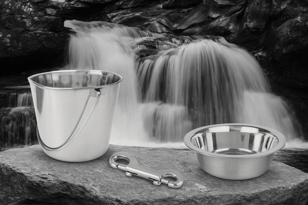 Stainless steel dog bowls and water buckets